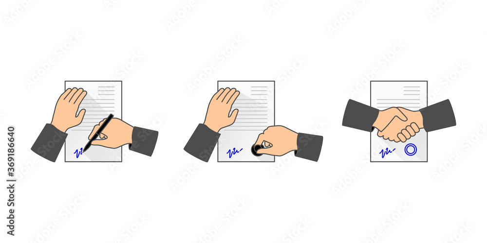 Contract conclusion process - three vector illustrations for agreement ...