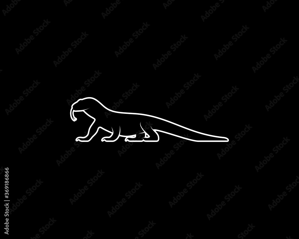 Comodo Dragon Silhouette on Black Background. Isolated Vector Animal ...