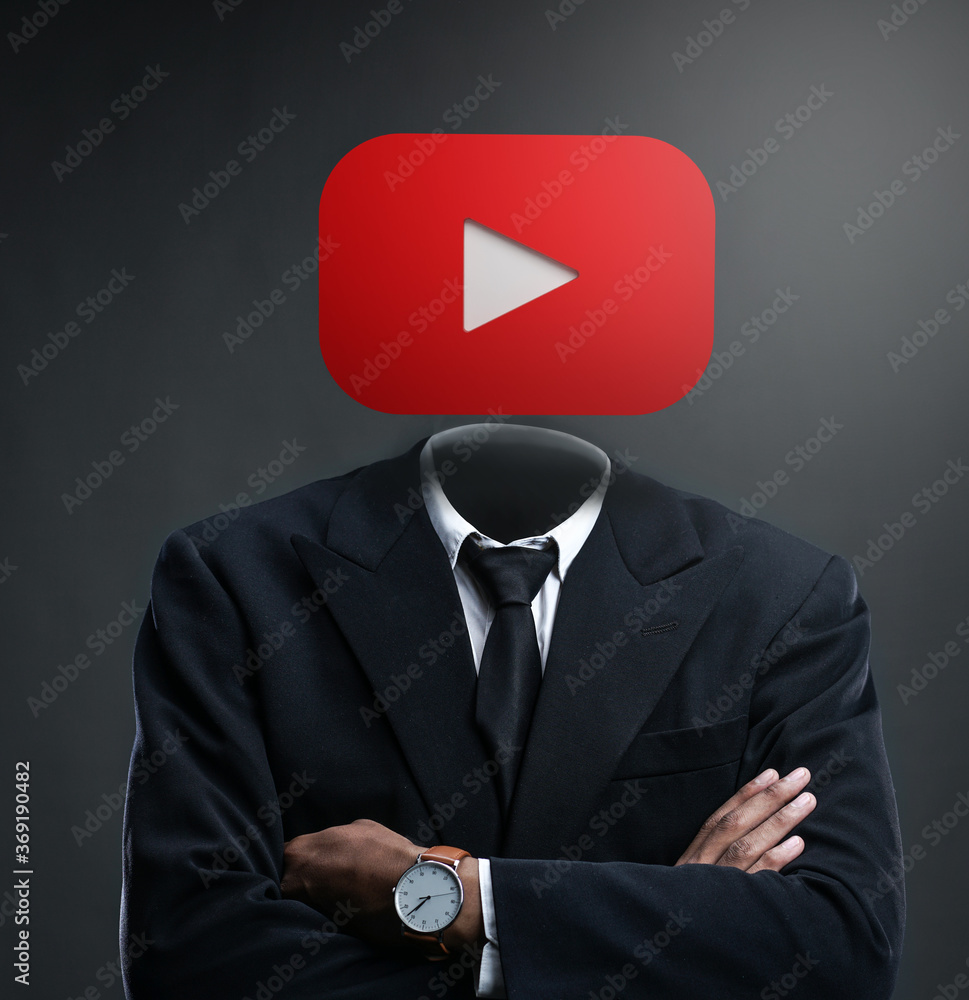 Youtube Logo as Businessman Head. Man on Suit Think About Social Media ...