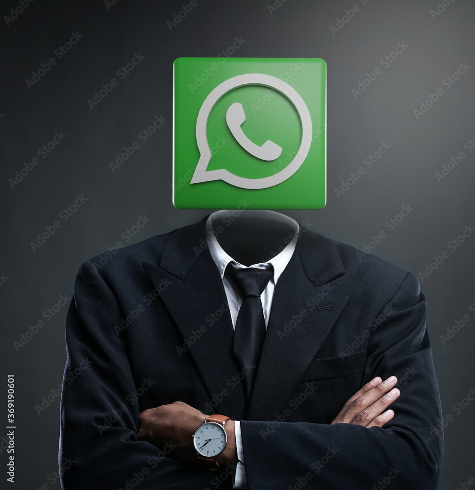 WhatsApp Logo as Businessman Head. Man on Suit Think About Social Media ...
