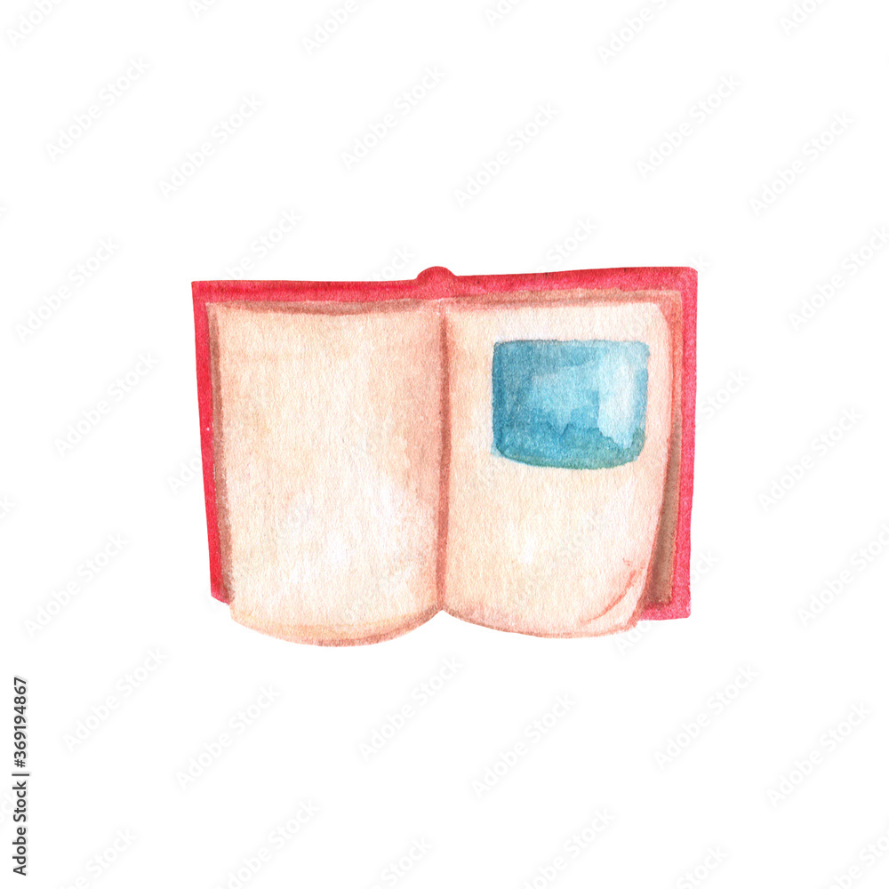 Open book with picture watercolor illustration on white background ...