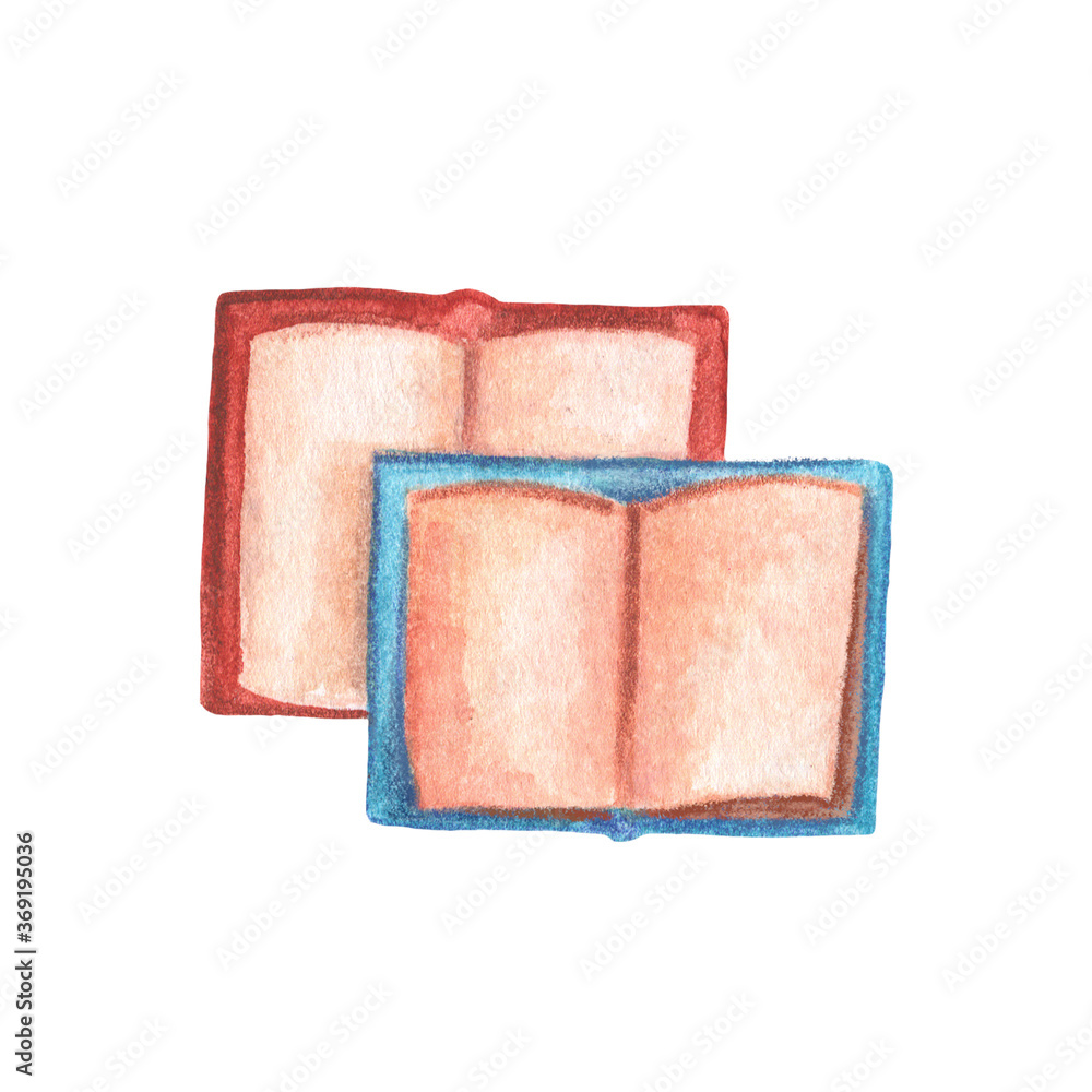 Open books watercolor illustration on white background. Handdrawn book ...