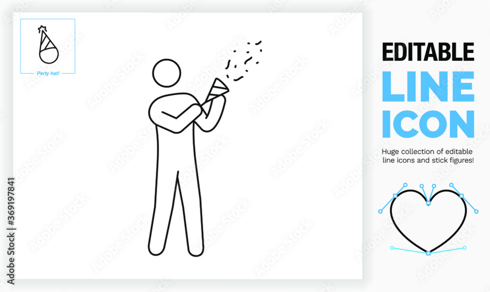 Editable line icon of a happy guy with a party popper, part of a huge ...