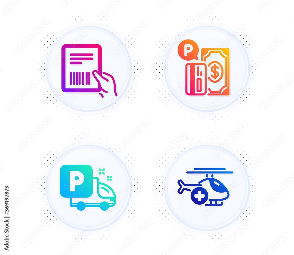 Vetor de Parcel invoice, Truck parking and Parking payment icons simple ...