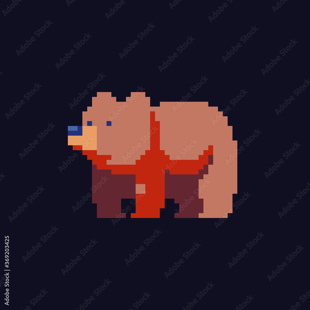 Brown Bear animal character. Pixel art icon. Sticker design. Isolated ...