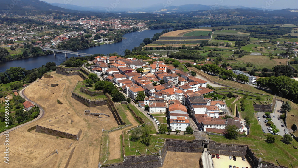 Aerial view of the fortress of Valenca do Minho in Portugal. Valença is ...