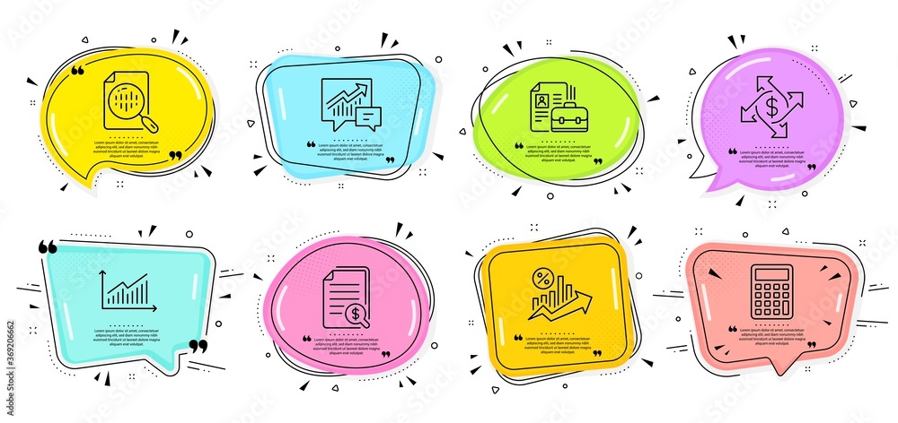Graph, Vacancy and Analytics chart signs. Speech bubbles with quotes ...