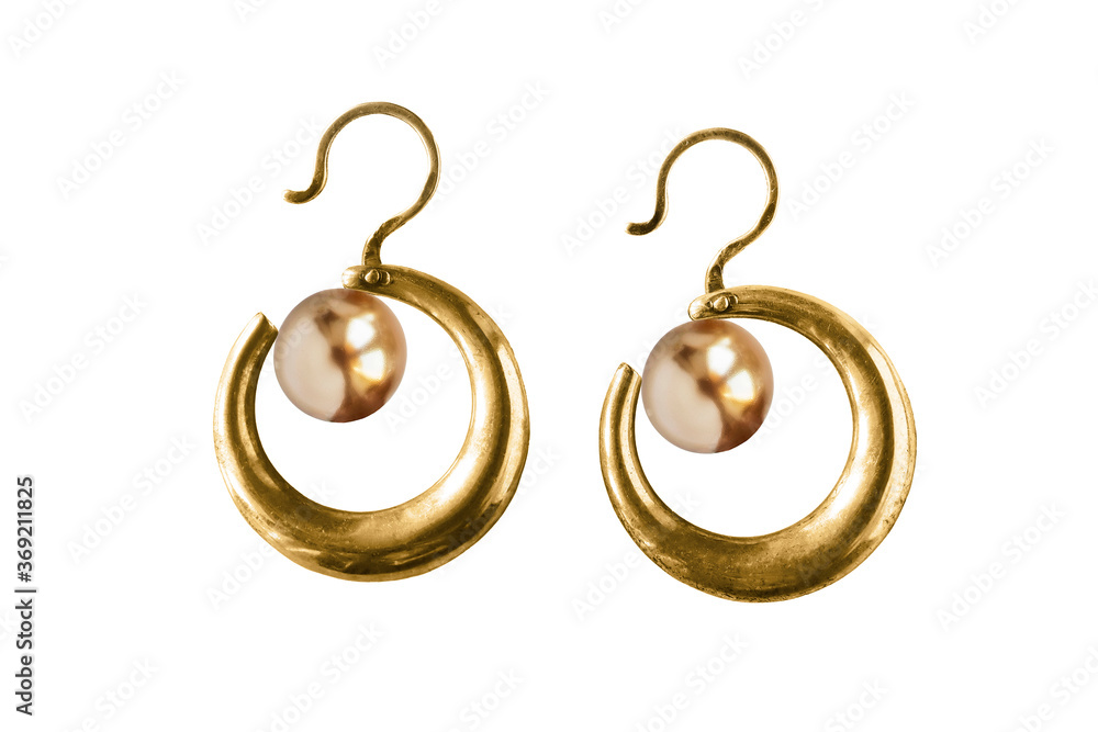 Gold earrings isolated Stock Photo | Adobe Stock