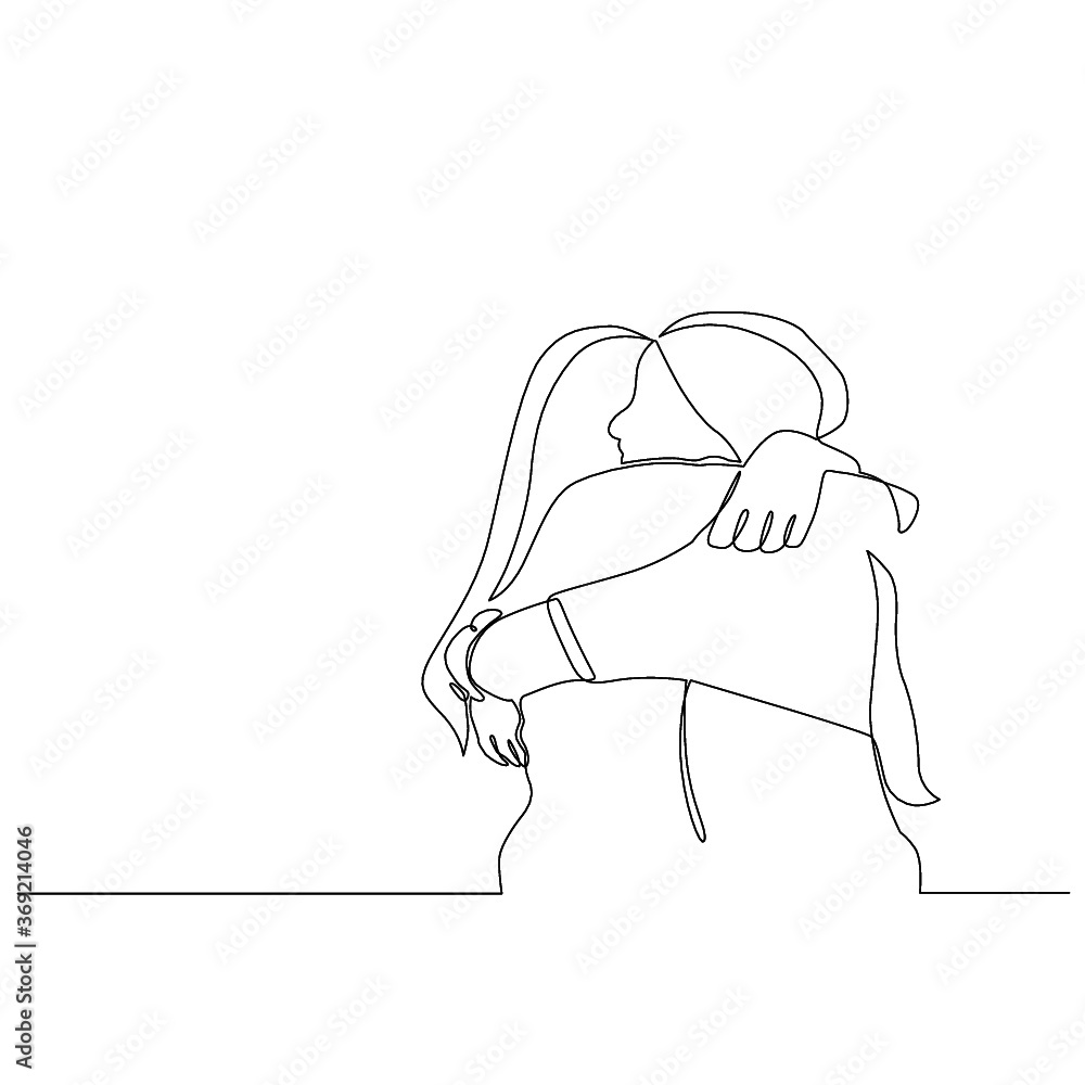 continuous line drawing of two people hugging each other Stock Vector ...