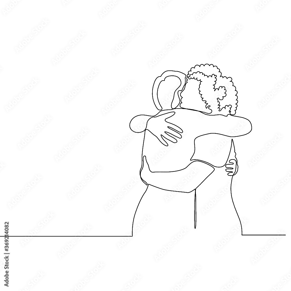 continuous line drawing of two people hugging each other Stock Vector ...