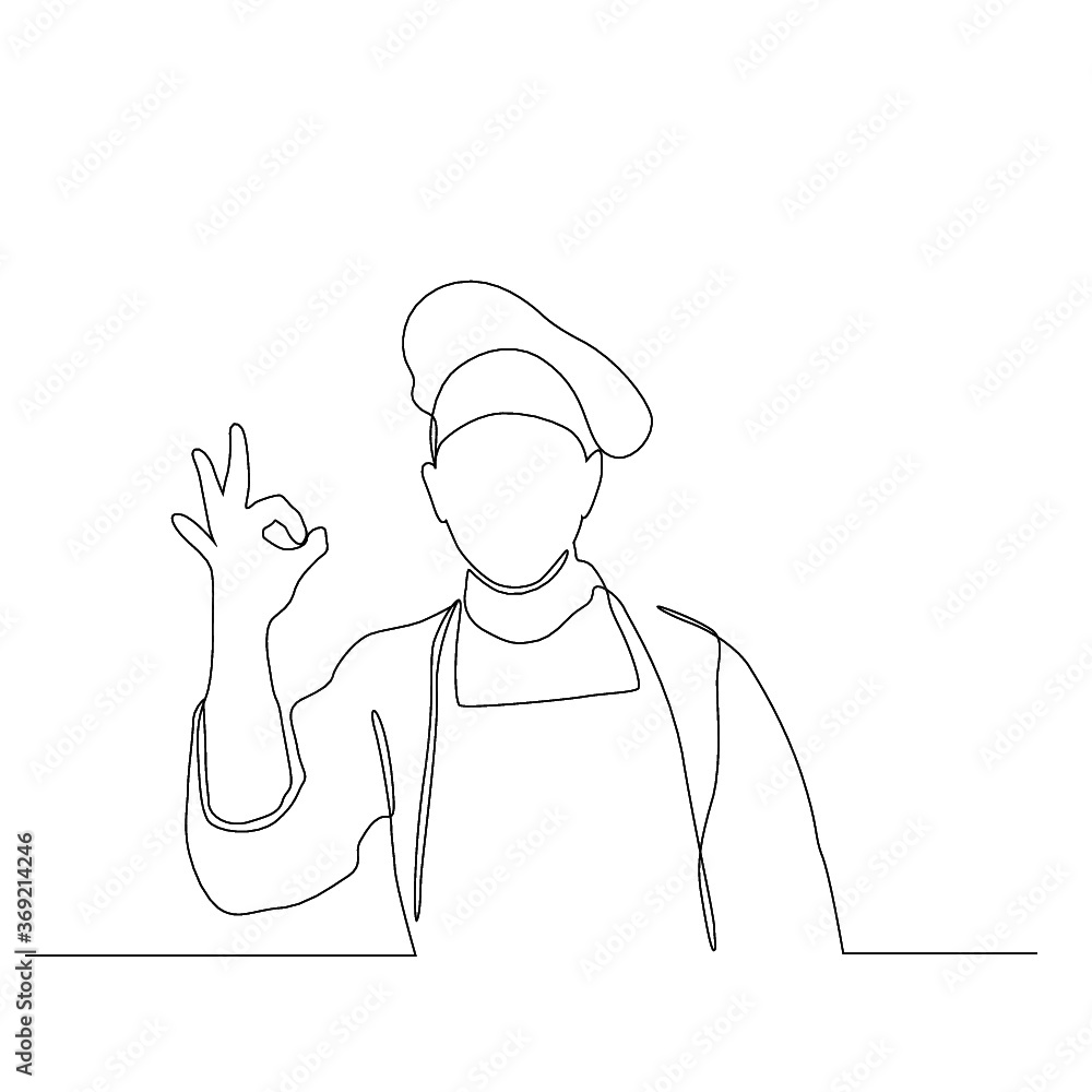 continuous line drawing of professional chef man on white background ...