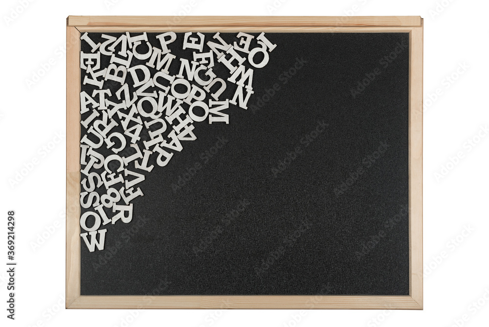 Frame with black background and a chaotic white English letters in ...