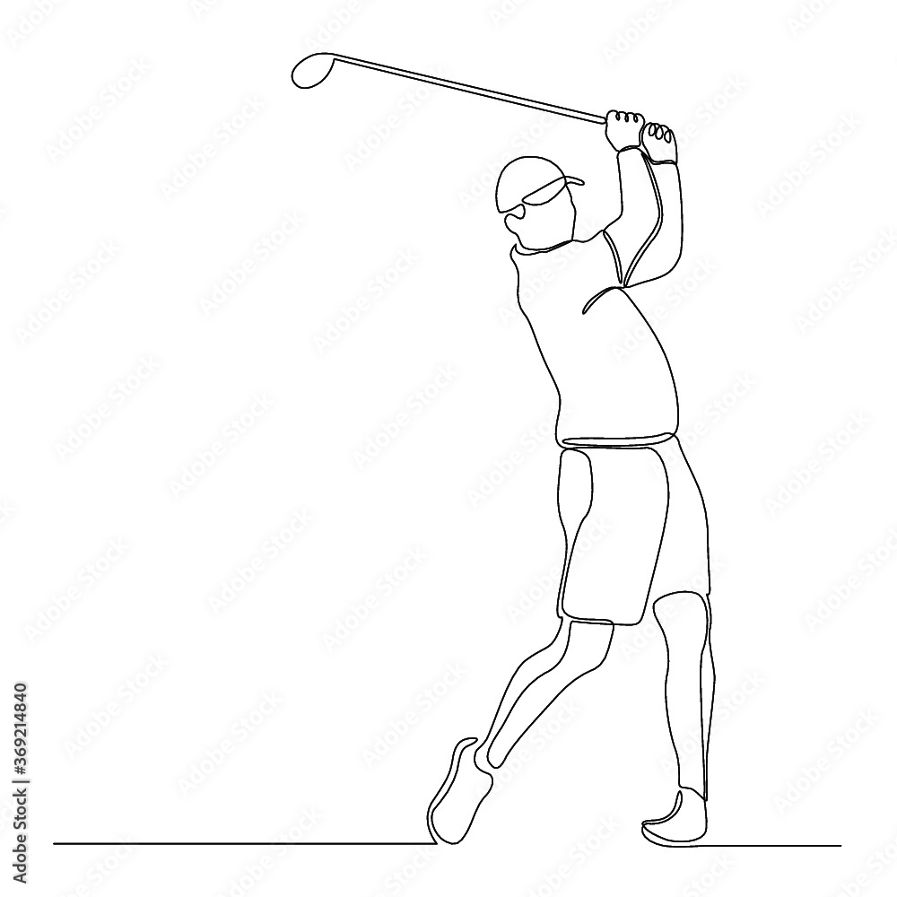 continuous line drawing of man playing golf Stock Vector | Adobe Stock