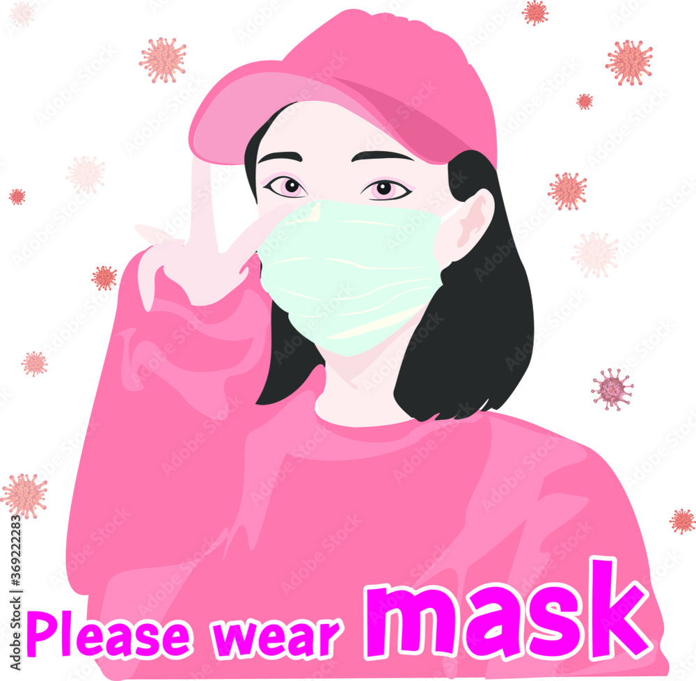 Boring Girl Wearing Medical Face Mask To Protect Virus With Please Wear ...