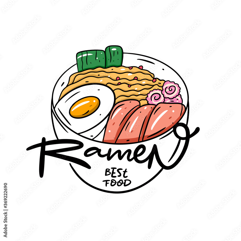 Ramen Asian Noodle with Lettering. Flat cartoon style vector ...