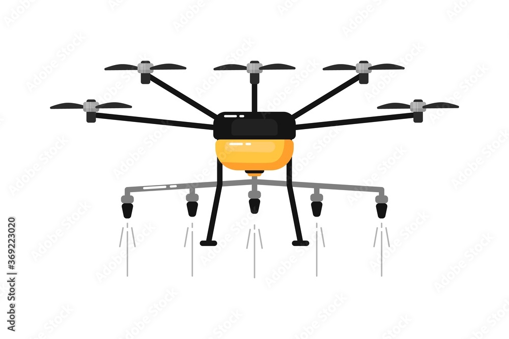 Agriculture drone. Isolated light aircraft spraying chemicals front ...