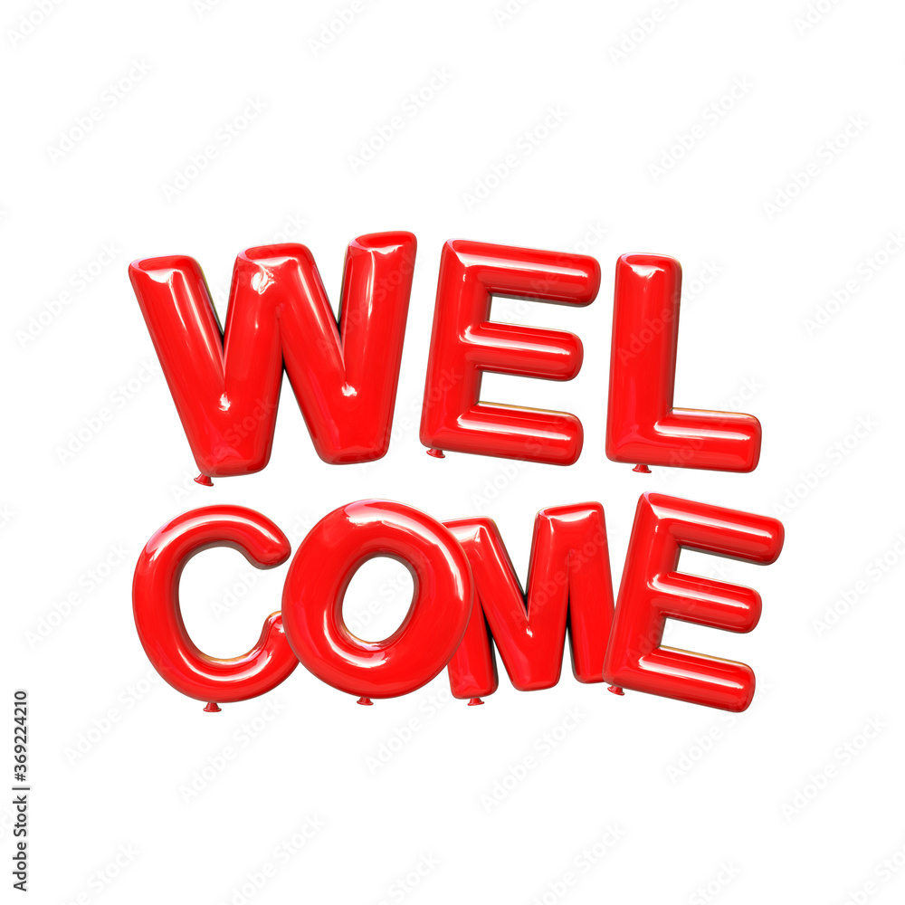 Red balloon font of upper case letters WELCOME. 3d illustration Stock ...