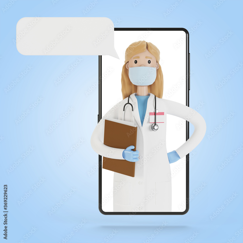 Smartphone screen with a woman doctor. Online consultation, medical ...