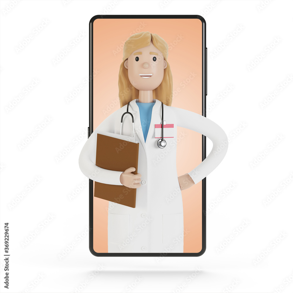 Smartphone screen with a woman doctor. Online consultation, medical ...