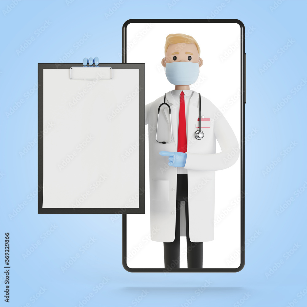 Smartphone screen with male doctor. Online health insurance concept ...