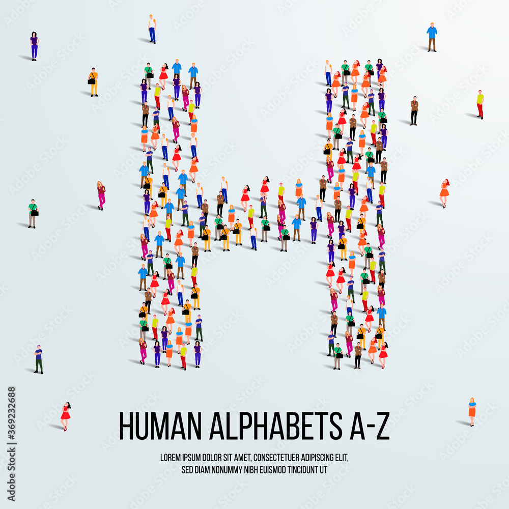 large group of people form to create capital letter H. clean vector ...