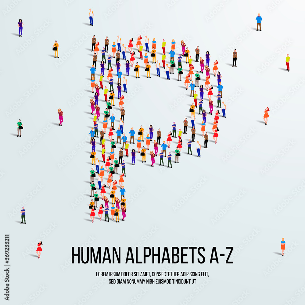 large group of people form to create capital letter P. clean vector ...
