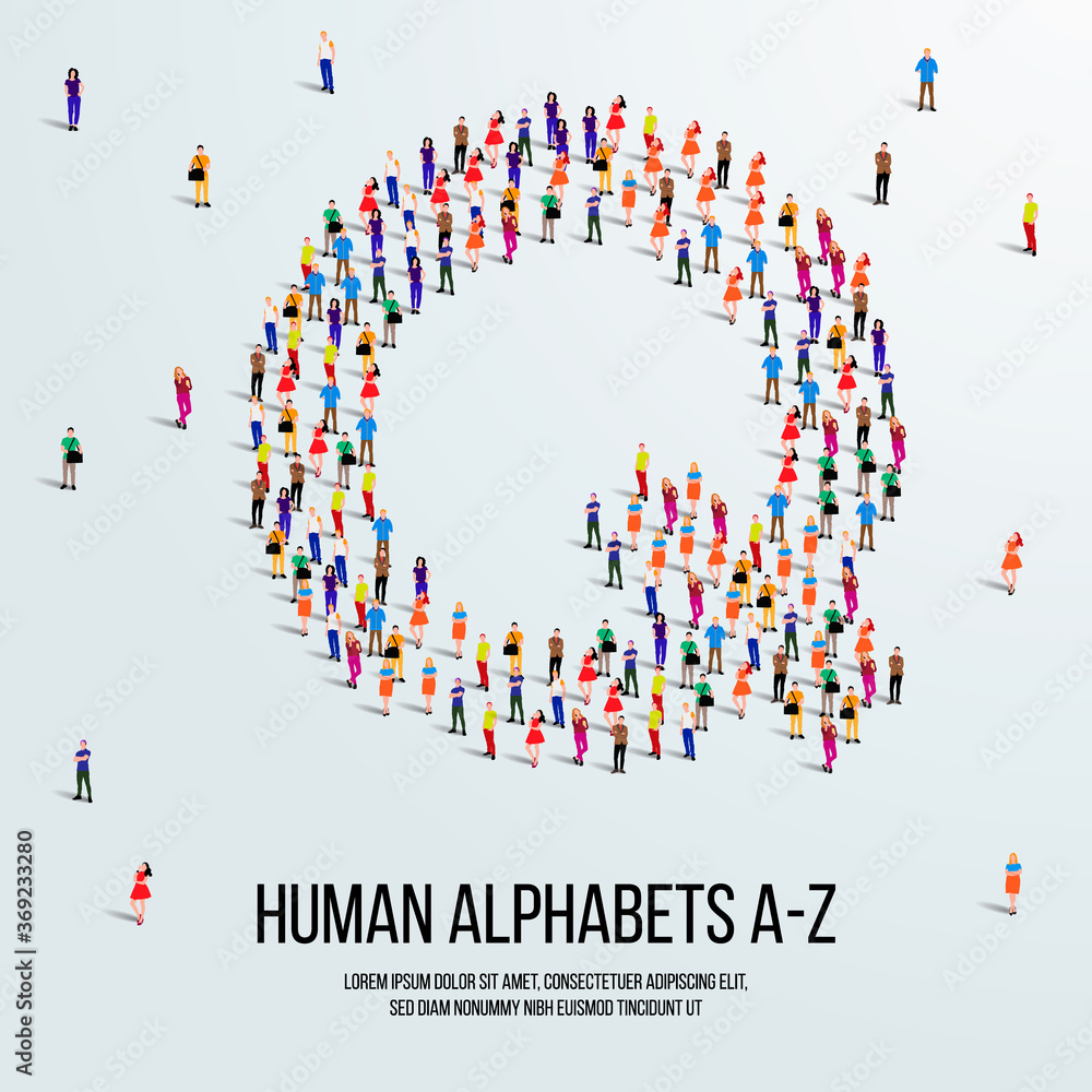 large group of people form to create capital letter Q. clean vector ...