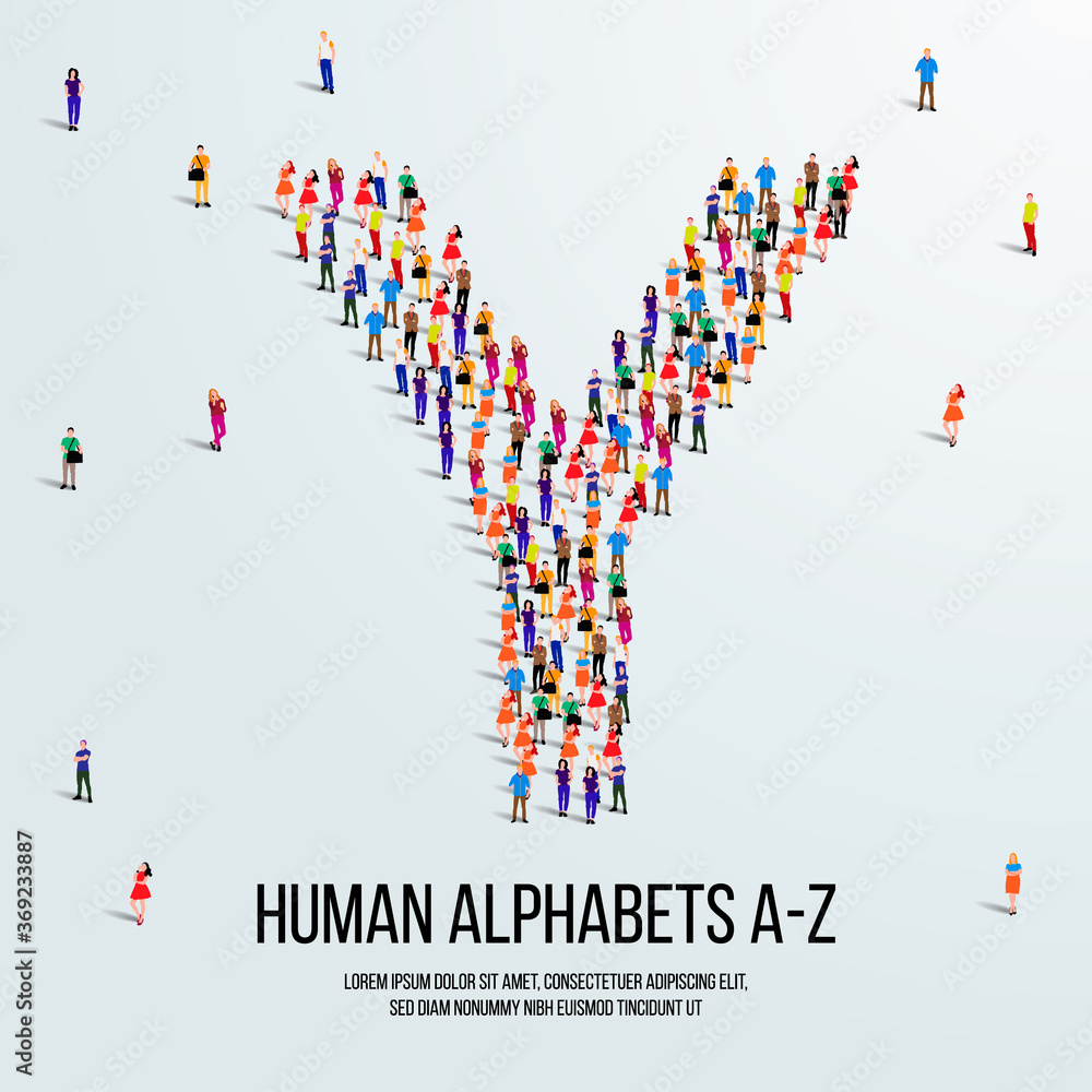 large group of people form to create capital letter Y. clean vector ...