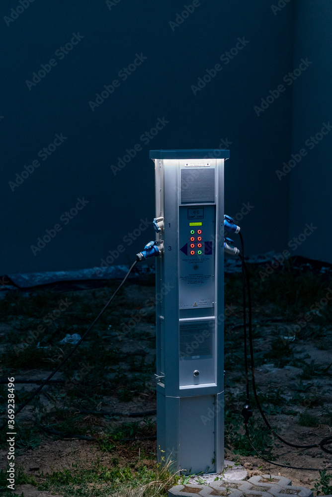 view of an charging station for electricity in an RV park in Europe ...