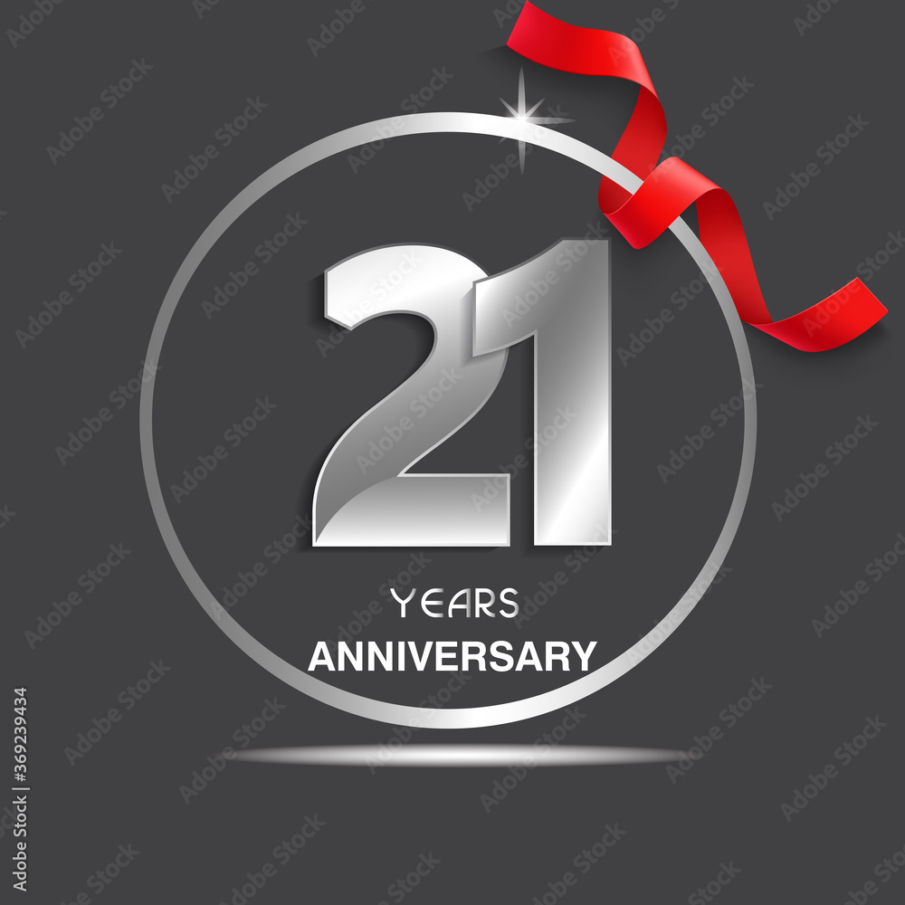 21 years anniversary logotype design with red ribbon, Vector template ...