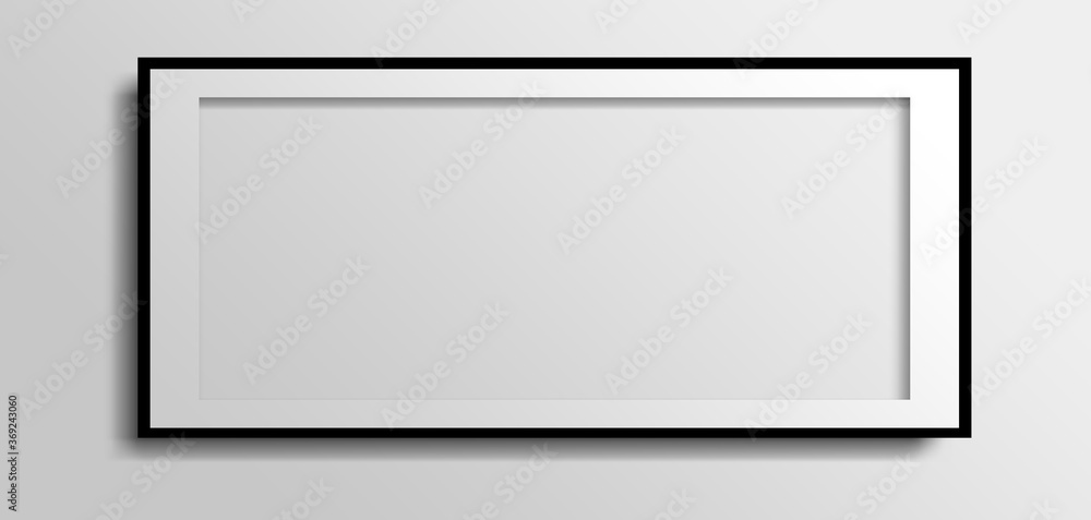 Big large horizontal foto frame with black borders on white wall, 3D ...