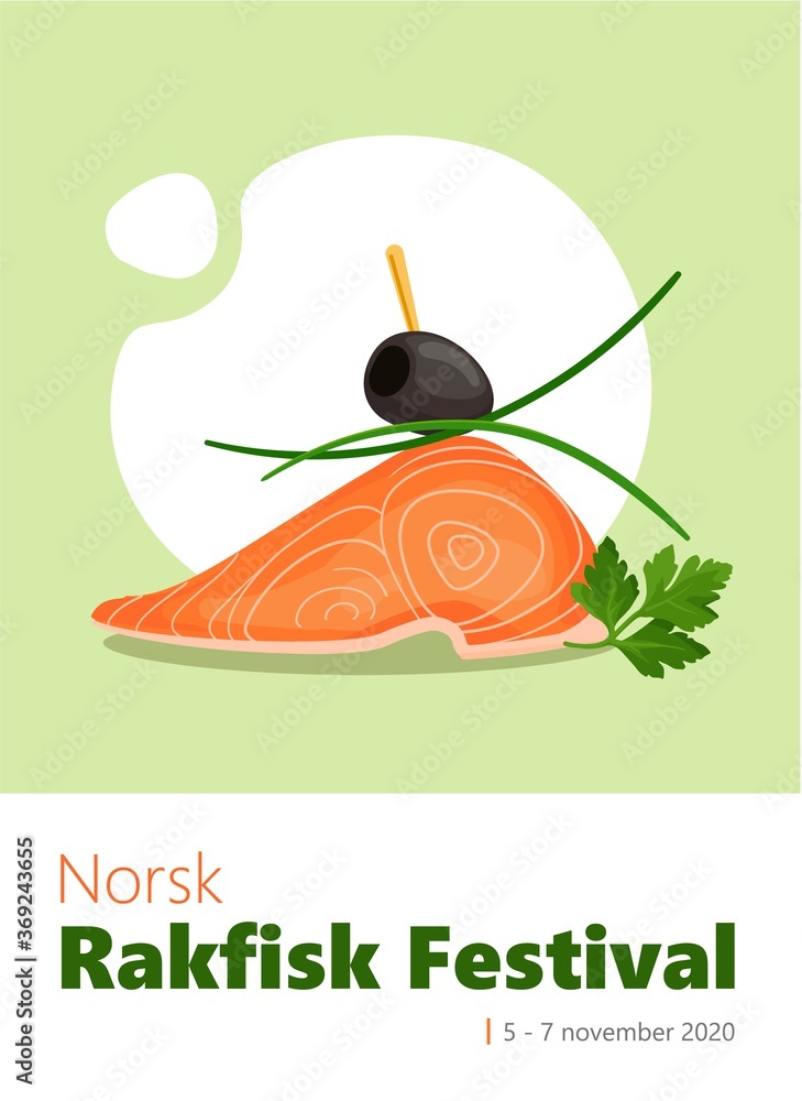Rakfisk festival colorful vertical vector banner template with tasty ...