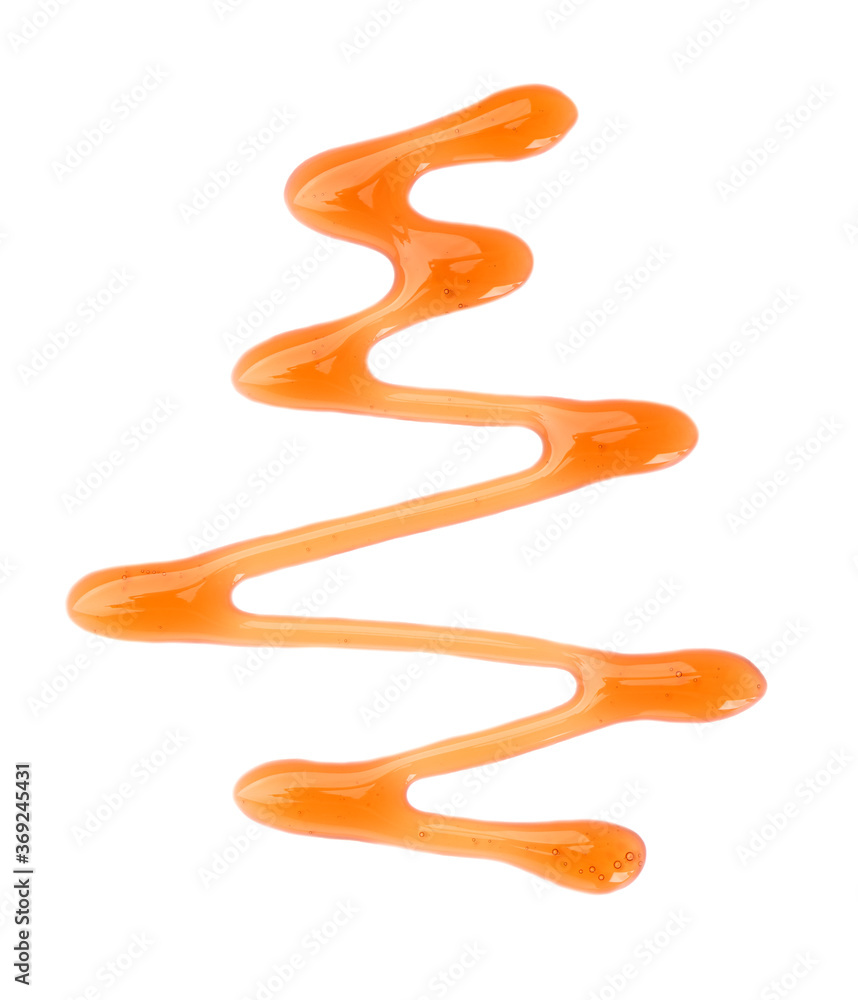 Maple syrup drizzle isolated on white background. Splashes of sweet ...