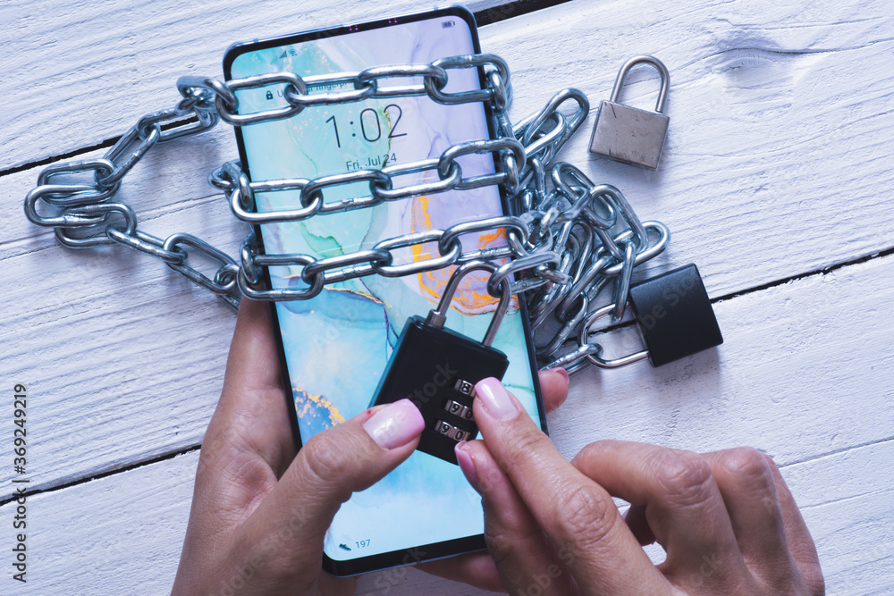 Smartphone addiction concept with mobile device in woman hands with ...