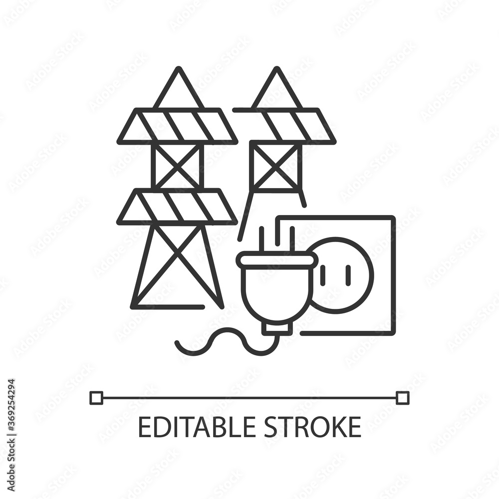 Electric power station linear icon. Energy industry manufacturing thin ...