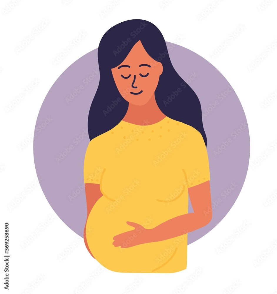 Happy pregnant woman touching her belly. the joy of motherhood ...