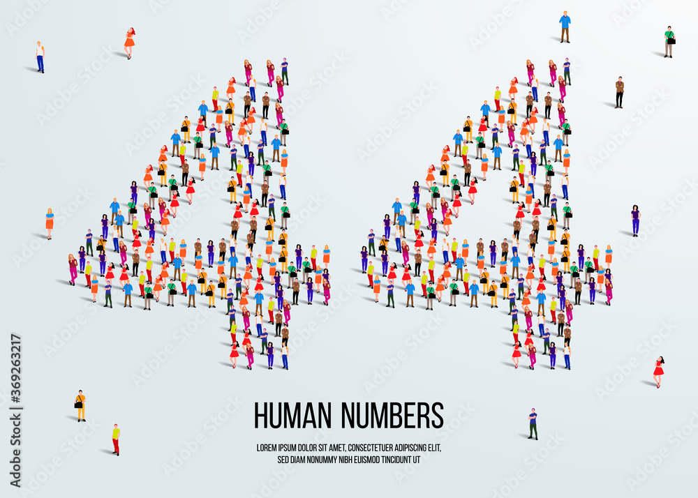 large group of people form to create number 44 or forty four. people ...