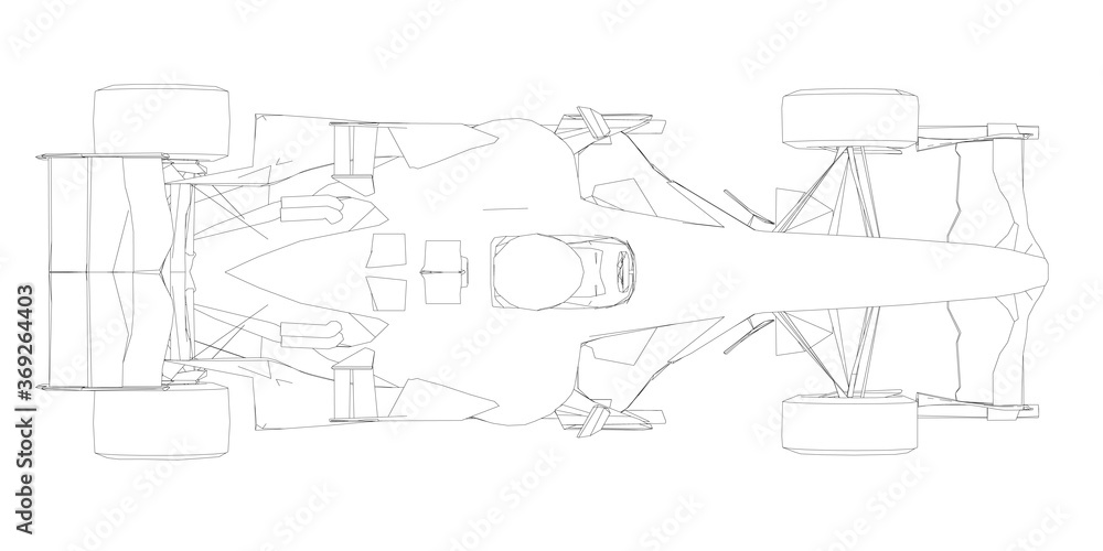 Contour racing car from black lines on a white background. View from ...
