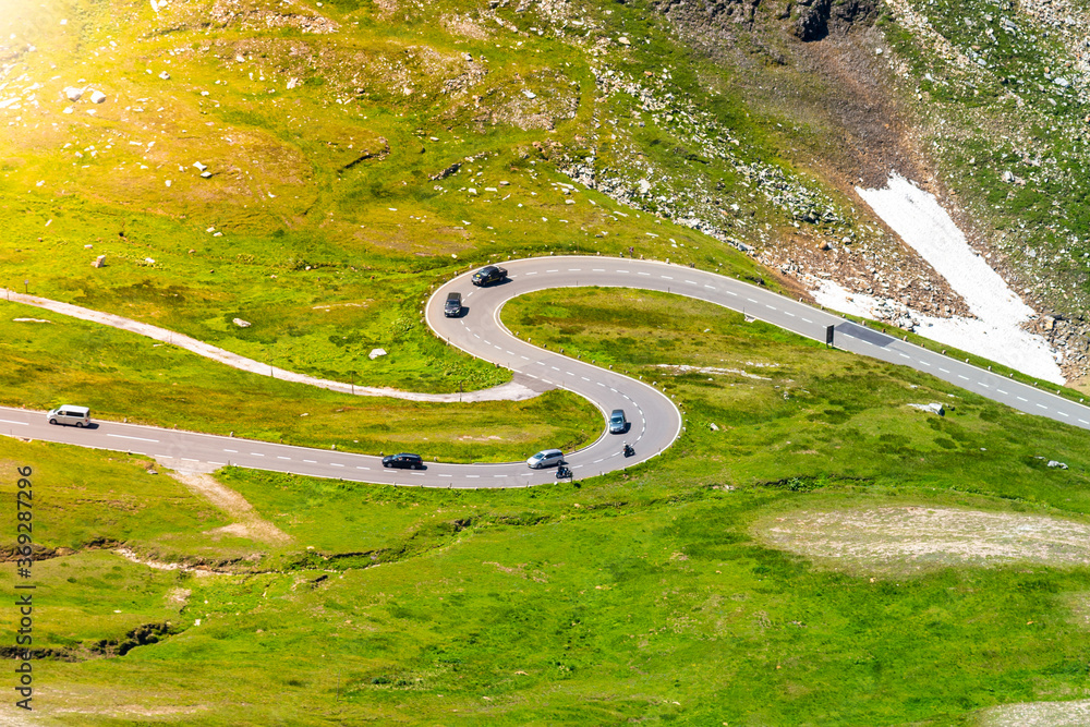 Mountain asphalt road serpentine. Winding Grossglockner High Alpine ...