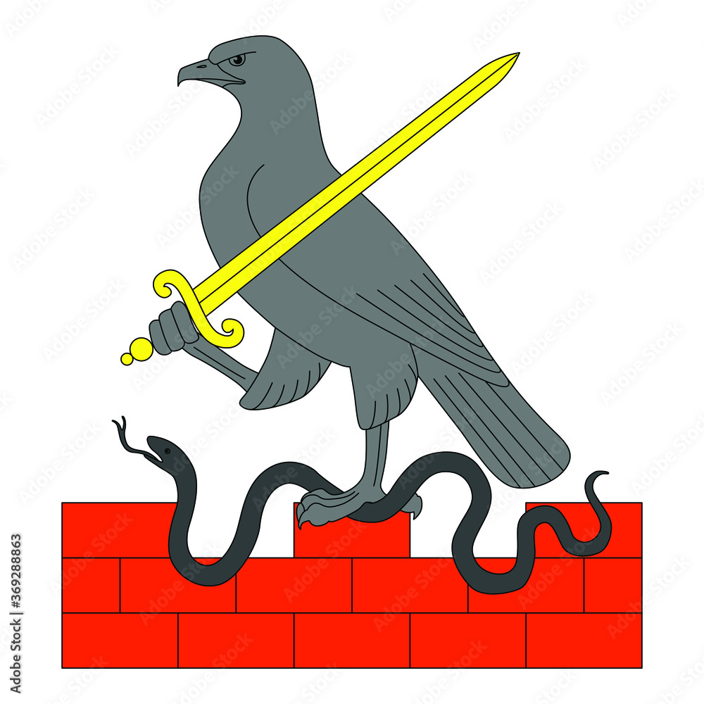 Hand drawn vector of eagle with sword and snake. Stock illustration of ...