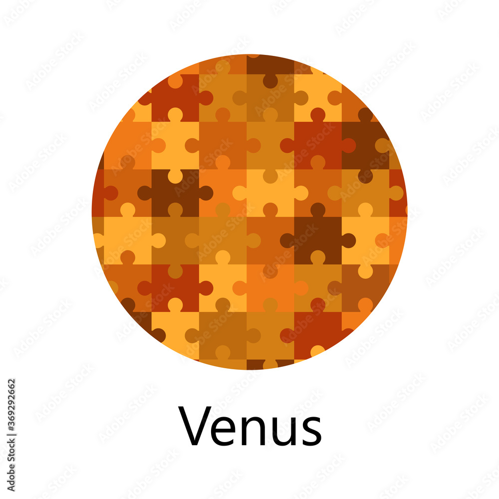 Venus. Silhouette of solar system planet with pattern of puzzle ...