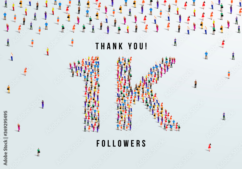 Thank you, 1k or one thousand followers celebration design. Large group ...
