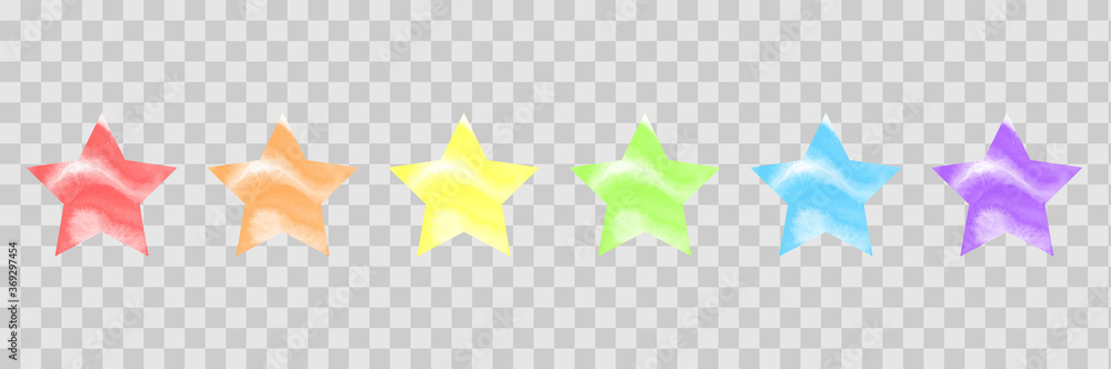 Six stars, on transparent background, with watercolour effect inside ...