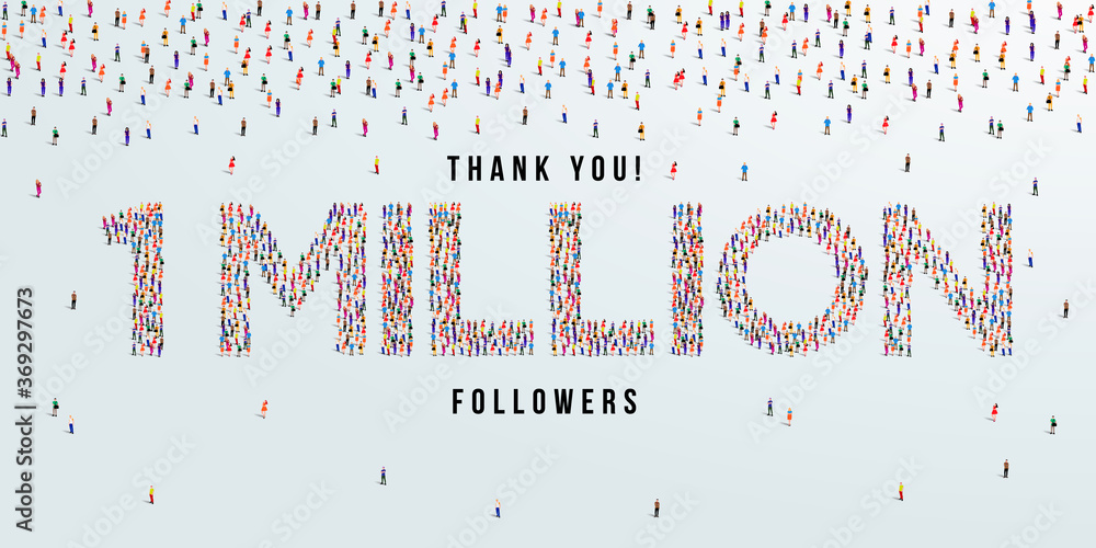 Thank you 1 million or one million followers design concept made of people crowd vector ...