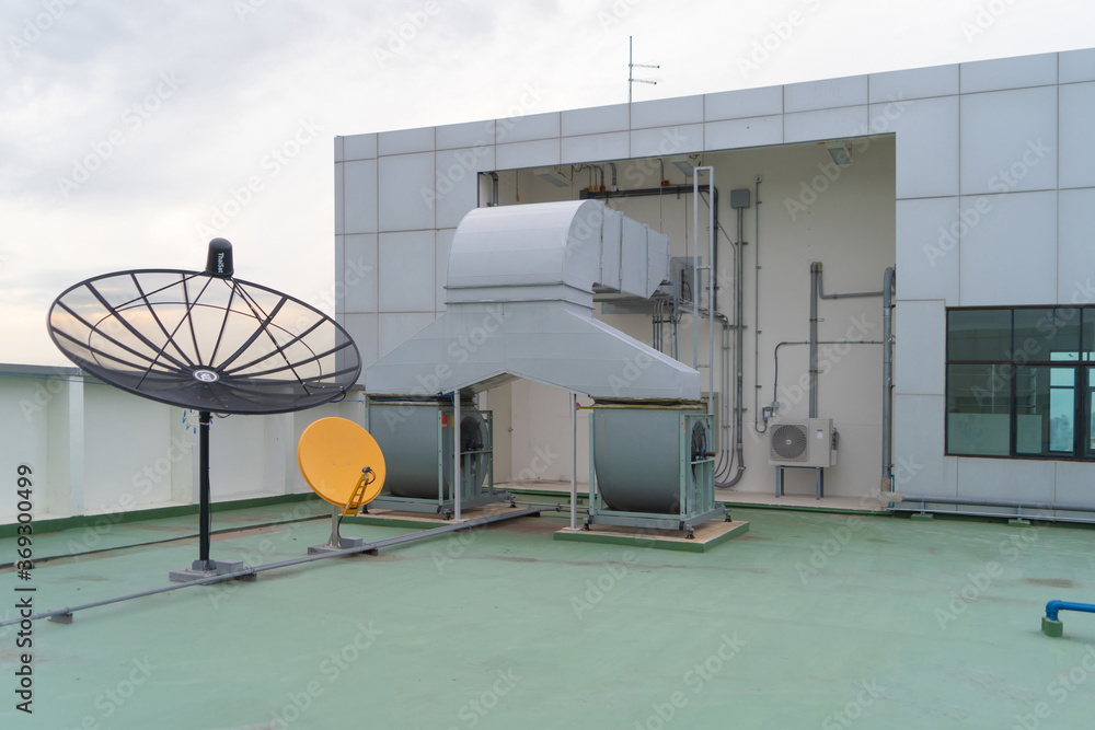 Chiller tower or cooling tower on rooftop of a office building. System ...