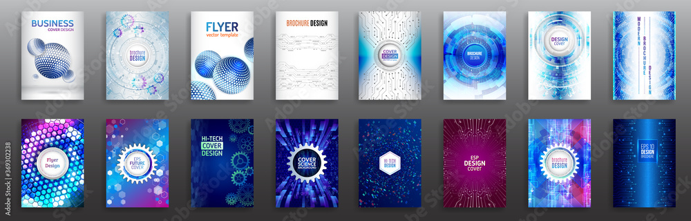 Set of Science and innovation hi-tech background. Flyer design of tech ...