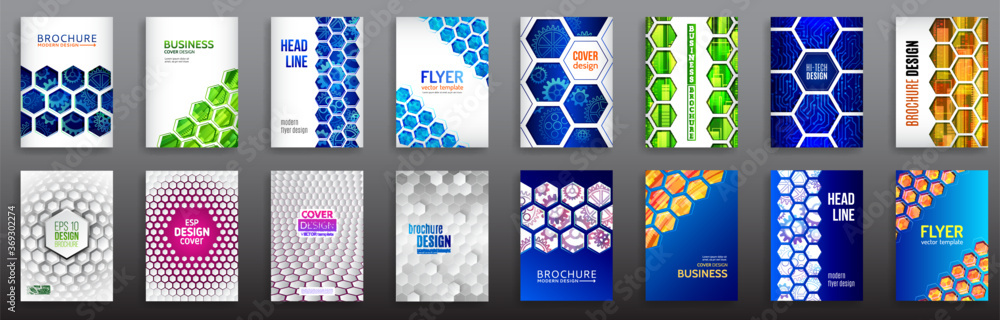 Abstract technology cover with hexagon elements. Set of High tech ...