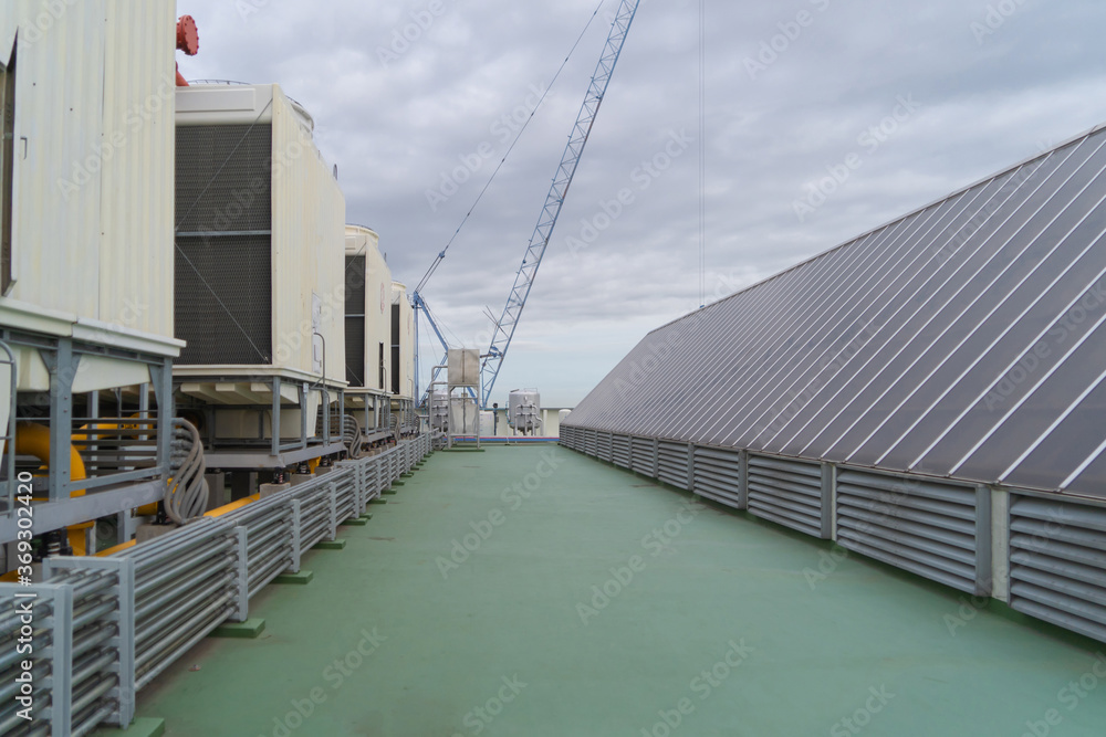 Chiller tower or cooling tower on rooftop of a office building. System ...