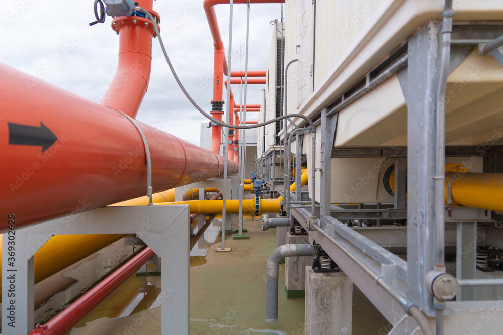 Chiller tower or cooling tower on rooftop of a office building. System ...
