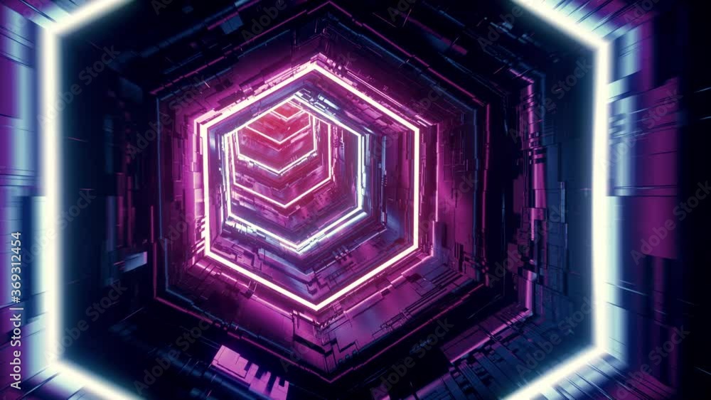 Flight in abstract sci-fi tunnel seamless loop. Futuristic VJ motion graphics for music video ...